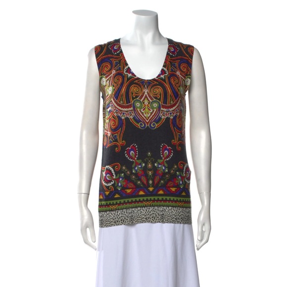 Etro | Tops | Etro Silk Paisley Print Top In Black Size 46 Us | Poshmark